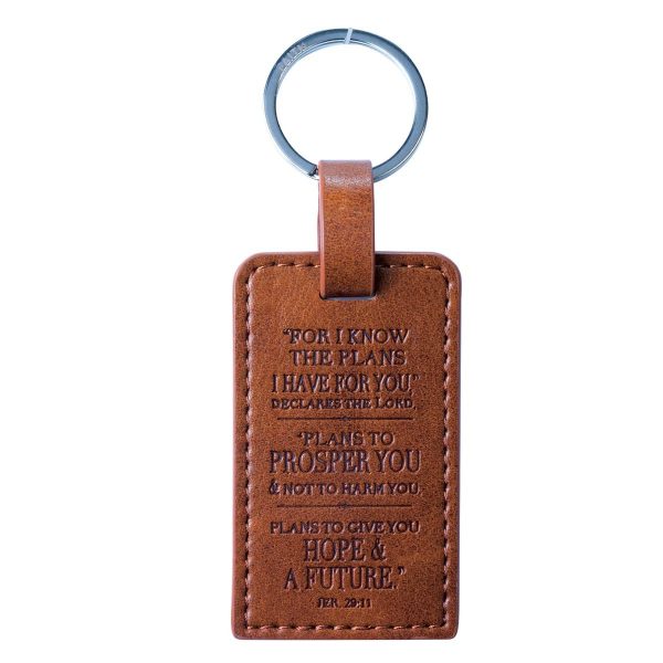 I Know the Plans Tawny Brown Faux Leather Key Ring – Jeremiah 29:11 ...